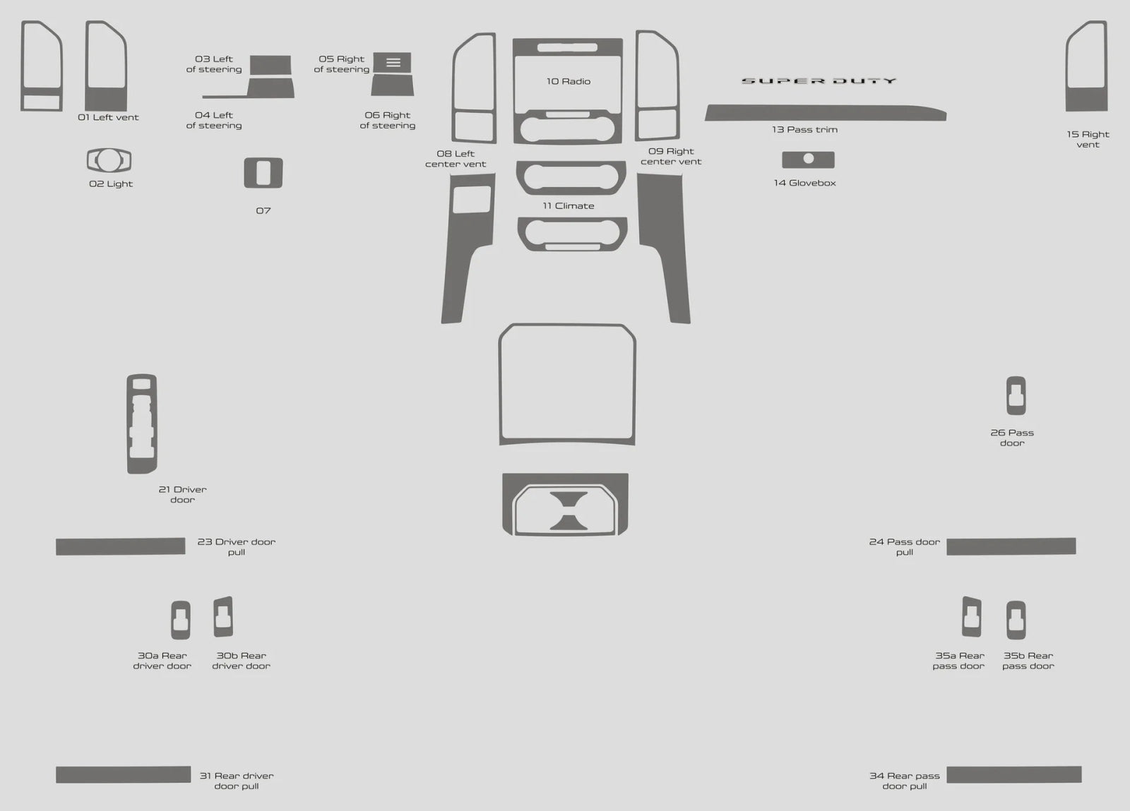 Ford F-250 Super Duty Crew Cab (2017-2020) Carbon Fiber Full Set Trim ...